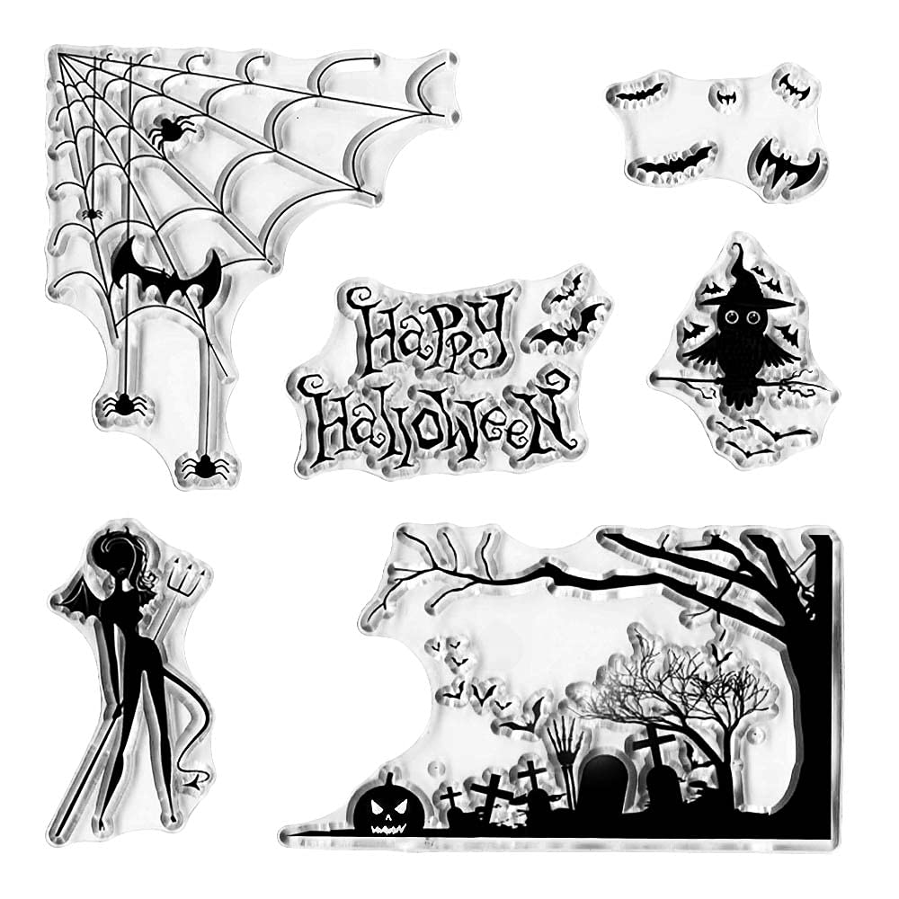 Amazon.com: Happy Halloween Spider Web Clear Stamps Silicone Stamp ...