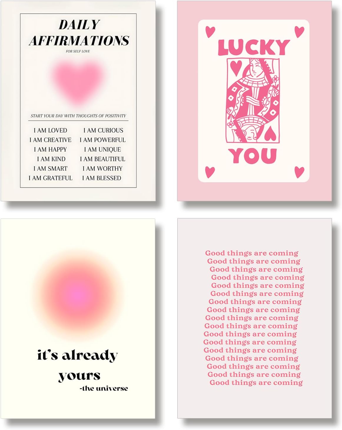 Amazon.com: Hwetui Framed Preppy Pink Aura Wall Art Daily Affirmations ...