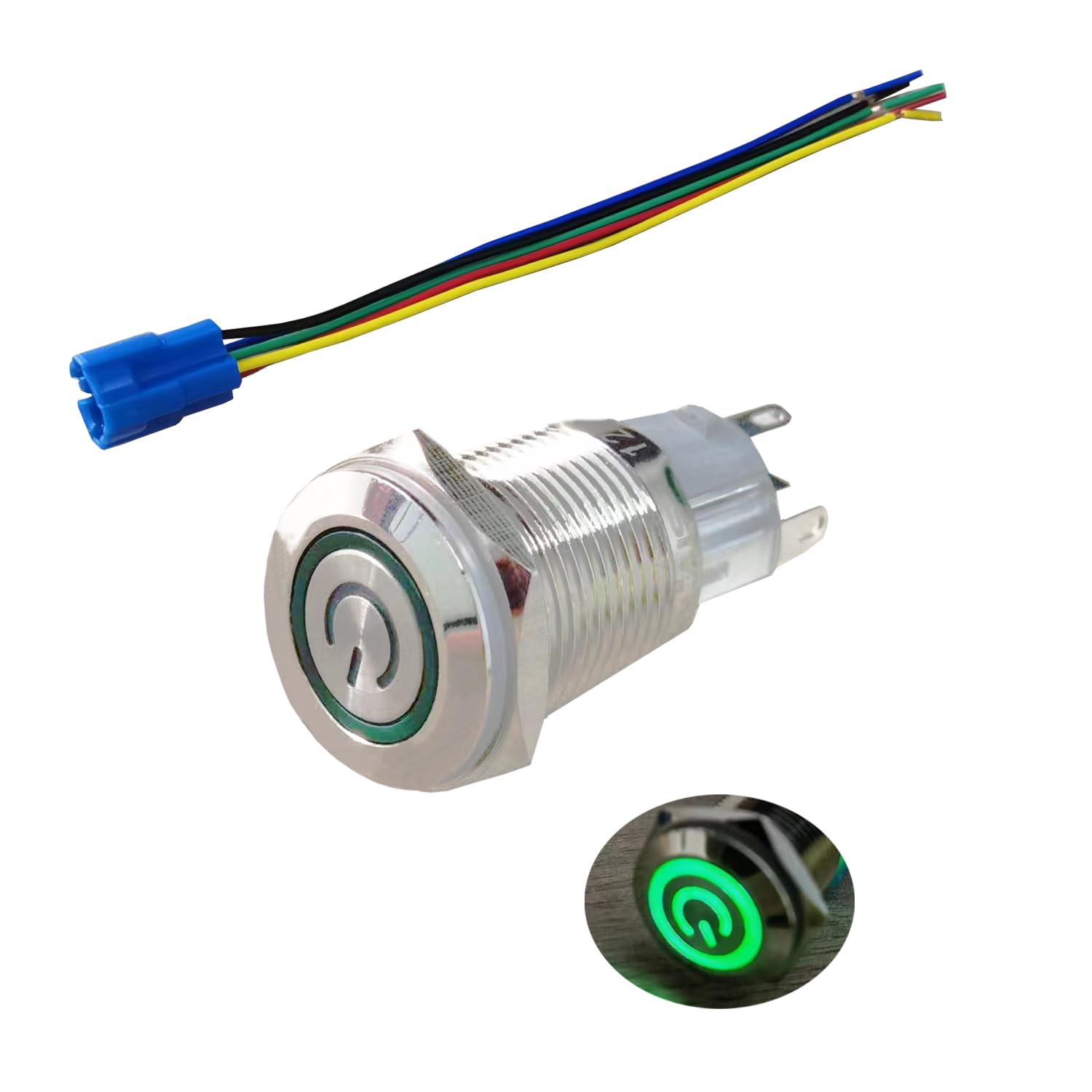 Coolais 16mm Push Button Switches Momentary Push Button Green LED Light ...