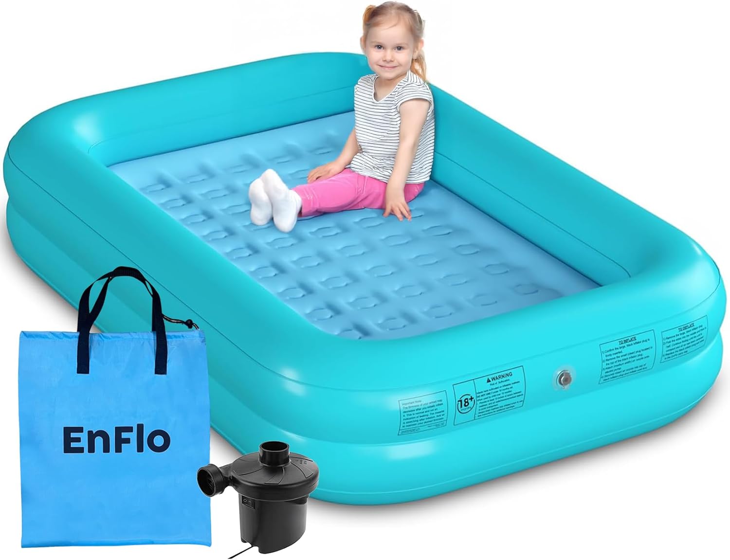 Amazon.com : ENFLO Kids Inflatable Travel Bed with High Speed Pump ...