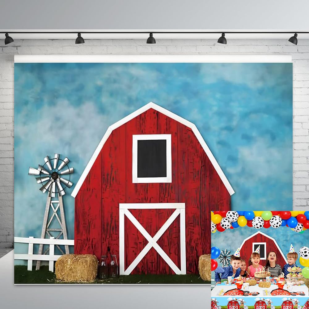 Amazon.com : Farm Barn Door Backdrop Red House Windmill Barn Background ...