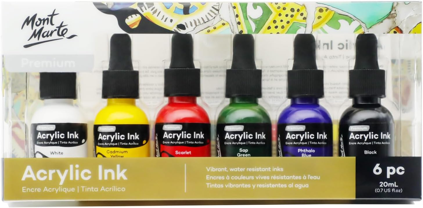 Amazon.com : Mont Marte Acrylic Ink Premium 12pc x 20ml (0.7 US fl.oz ...