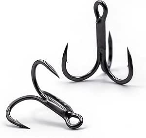 9KM DWLIFE Treble Fishing Hooks 50pcs,Triple Hooks High Carbon Steel Brabed Sharp,Replacement ...