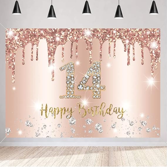 Amazon.com : Happy 14th Birthday Decorations Backdrop Banner for Girls ...