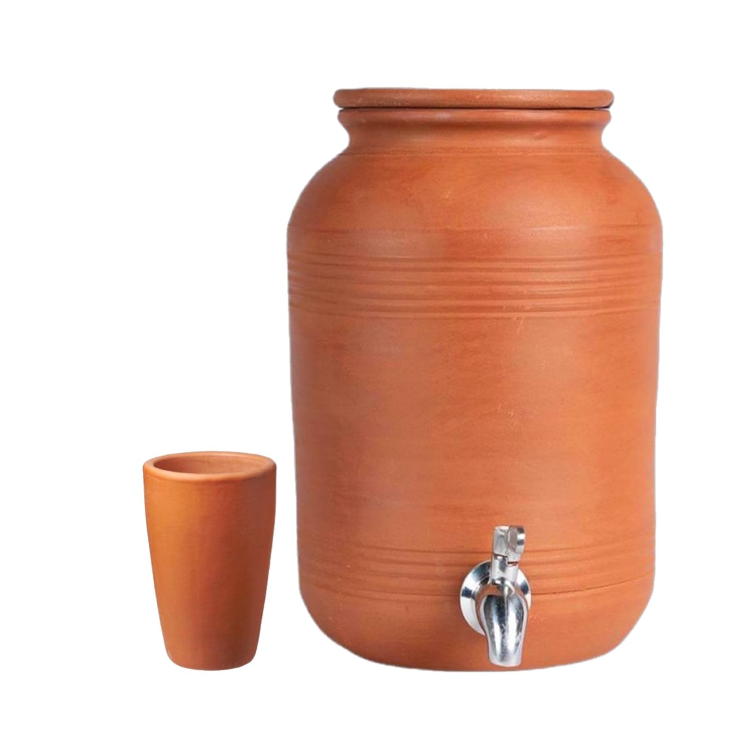 Buy Laddugopal Handmade Earthen Clay Water Pot with Lid & 304 Stainless ...