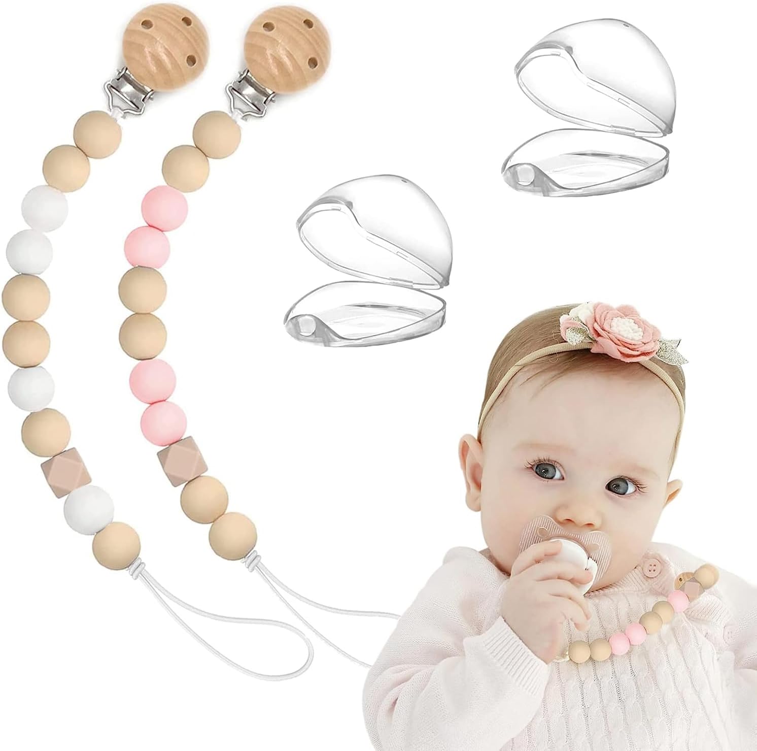 2 Pcs Pacifier Holder Clip with Case, Pacifier Holder Clip for Baby Boy ...