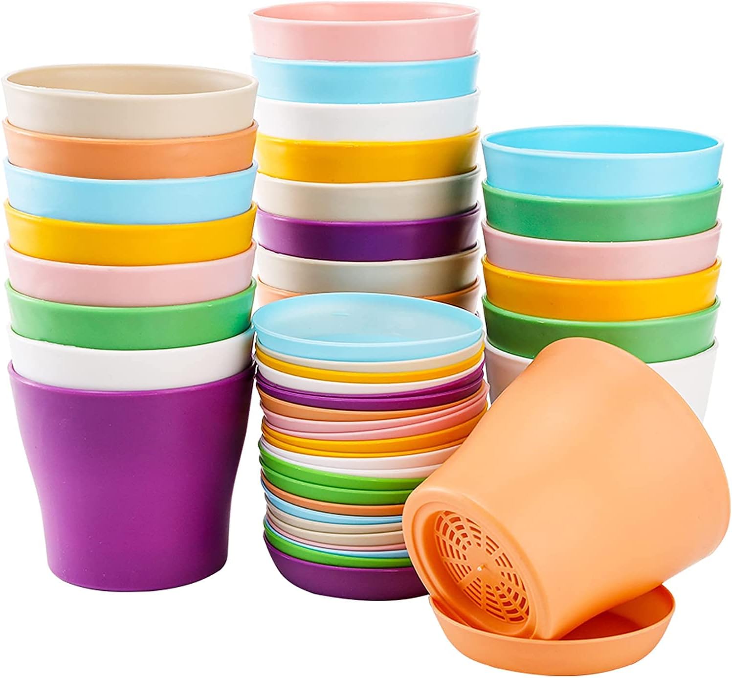 KINGLAKE 8Pcs 10cm Small Plant Pots Plastic Colorful Flower Pots Indoor ...