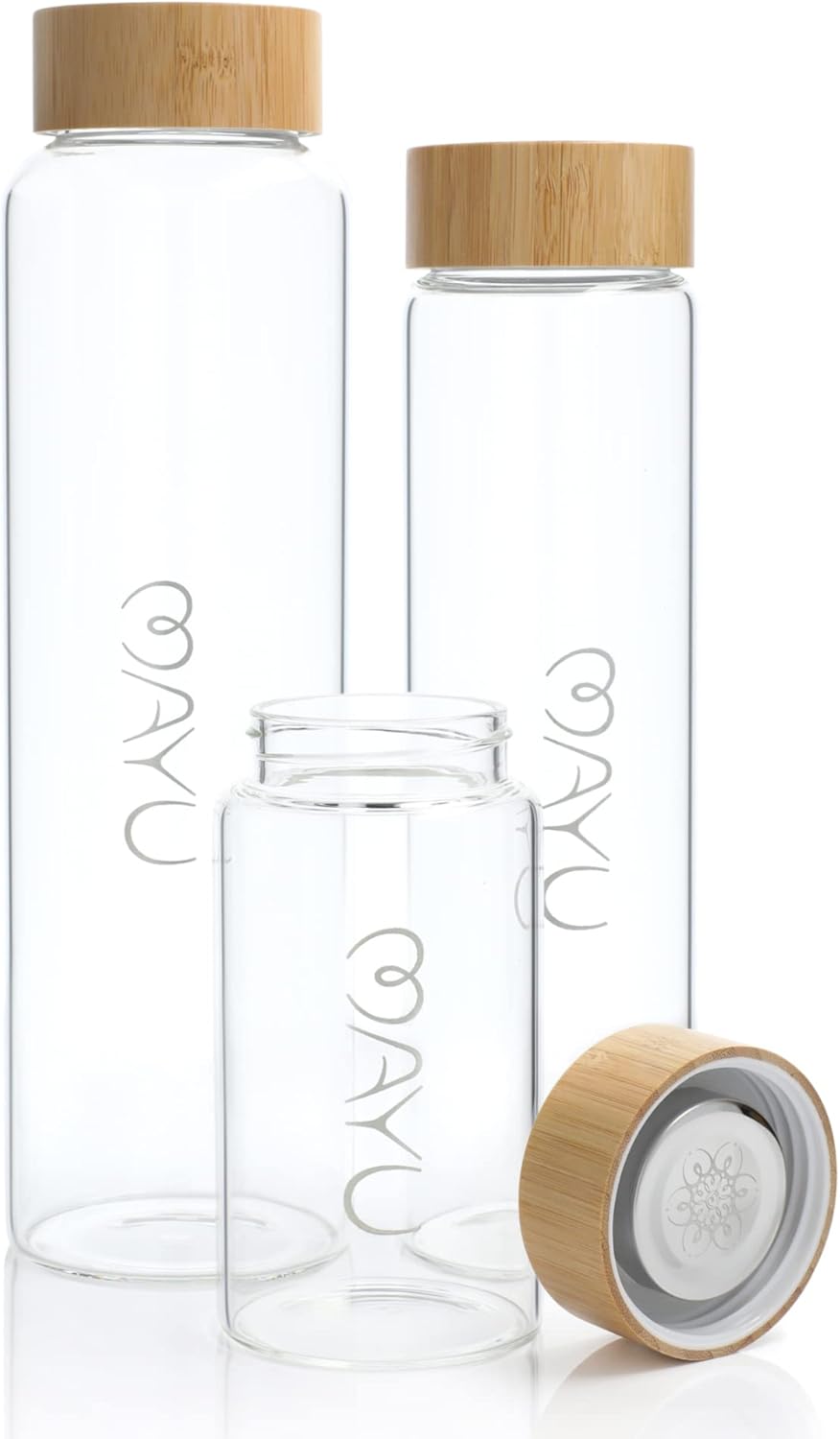 Amazon.com: mayu Premium Borosilicate Glass Water Bottles with Bamboo ...