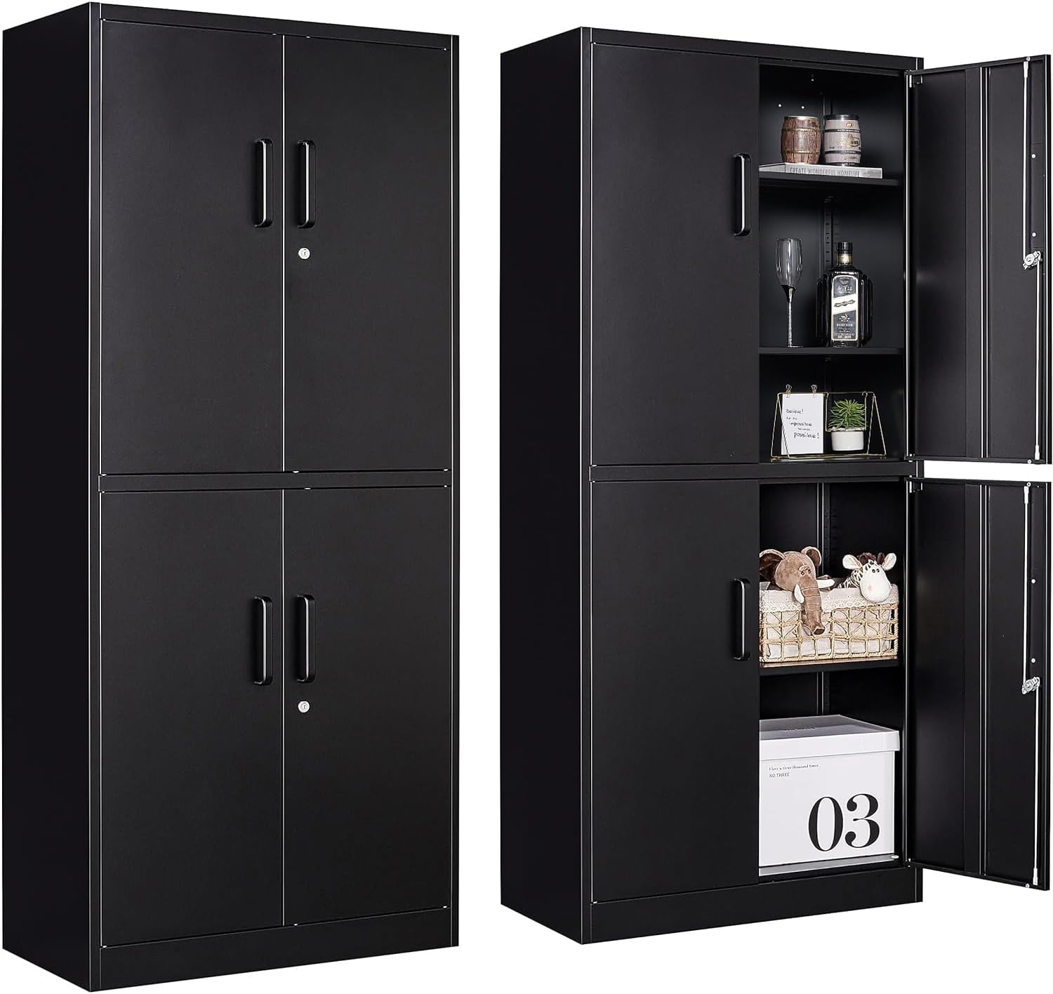 Armoire de rangement en métal avec 3 étagères réglables, armoire de ...