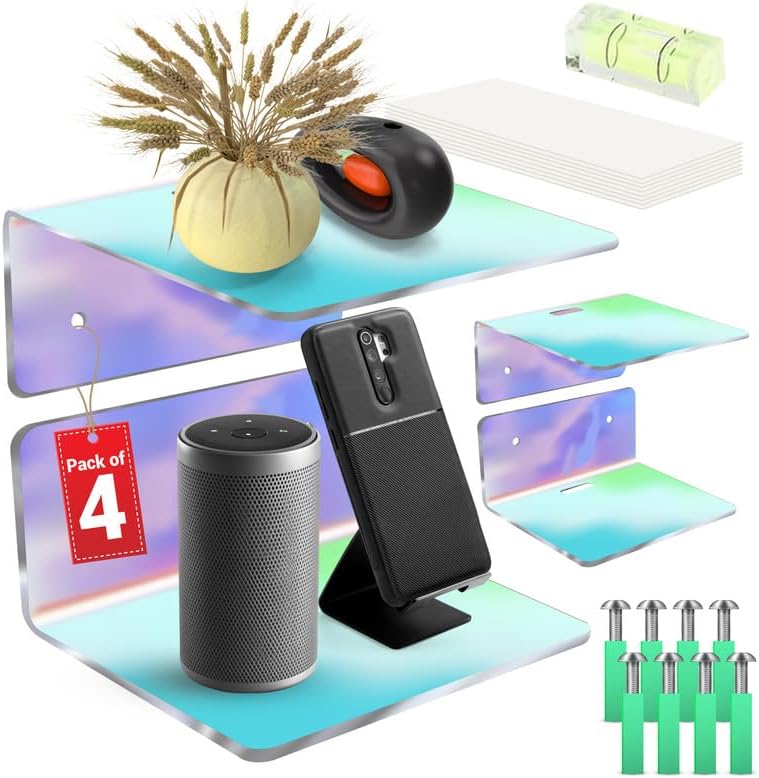 Amazon.com: Soaoo 4 Pack Acrylic Small Floating Shelves Neon Acrylic ...