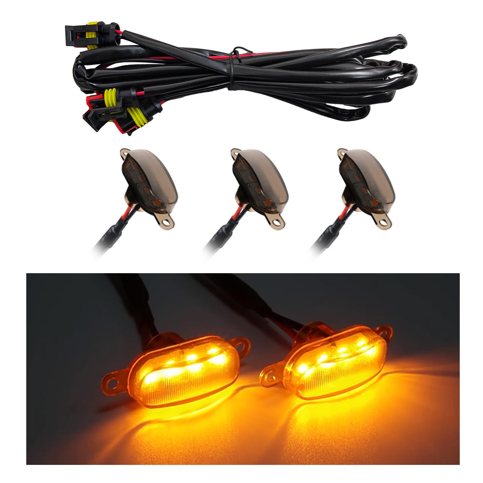 Amazon.com: Dickno 3PCS Car Grille Lights, Bright Amber LED Grill ...