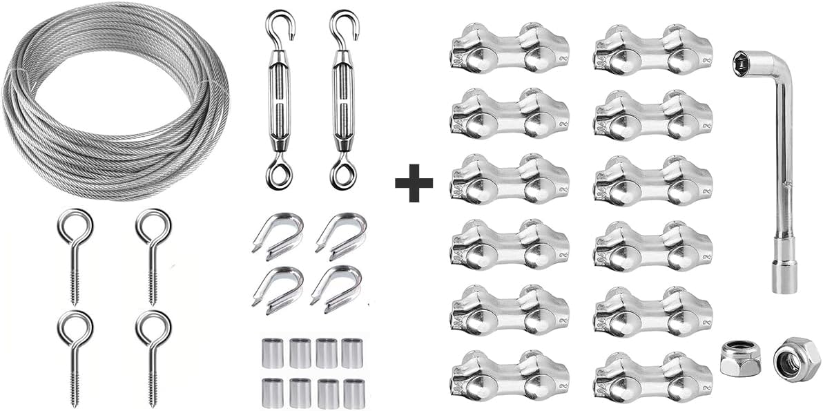 TooTaci 1/16 Wire Rope,1/16" Cable Wire Rope Clamp,for Garden Wire,String Light Hanging,Fence ...