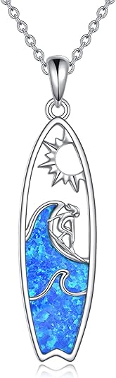 Amazon.com: YONFQE Surfboard Necklace Opal Sterling Silver Surfer ...