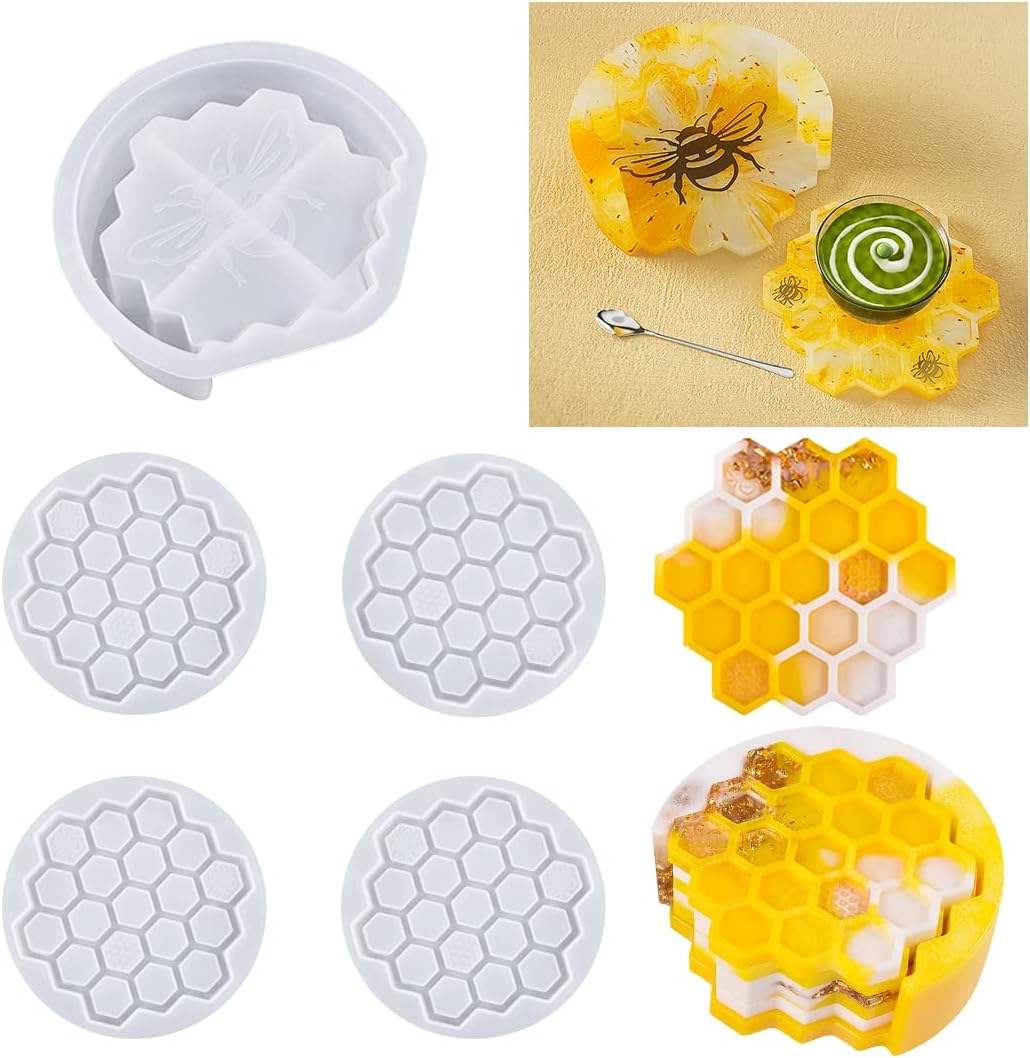 Amazon.com: DIYBravo 5-Piece Honeycomb Coaster UV Resin Molds, Silicone Coaster Molds for DIY ...