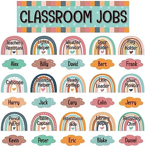 Amazon.com: 104 Pcs Classroom Jobs Bulletin Board Set Boho Rainbow ...
