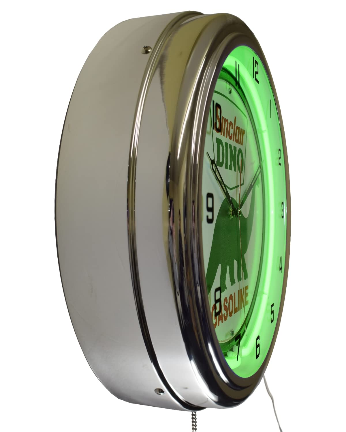 Buy Sinclair Dino Dinosaur 15" Green Neon Light Wall Clock with Vintage ...