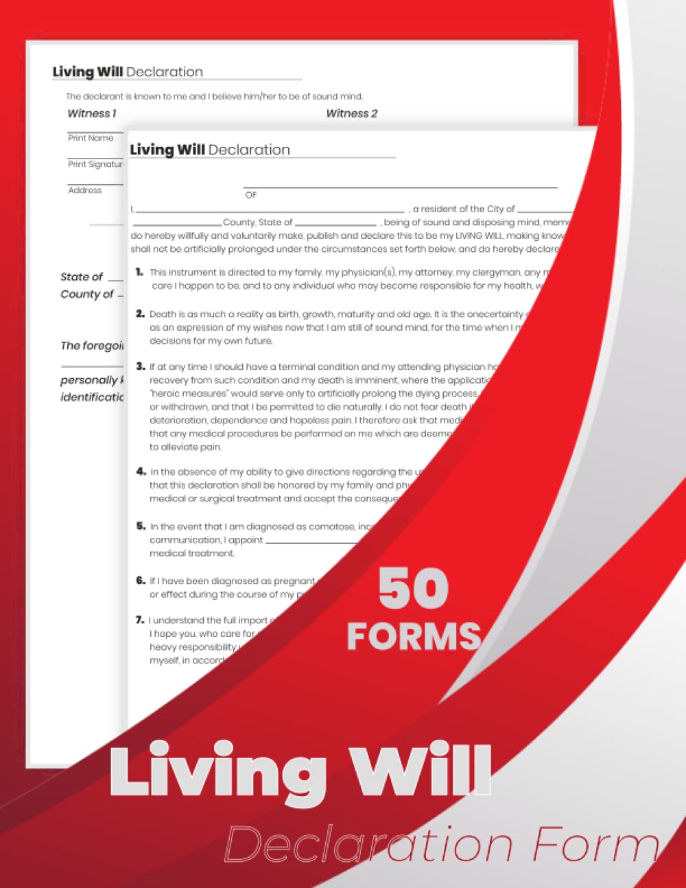 Living Will Declaration Form Book: 50 Forms ( 2 pages/ Form ...