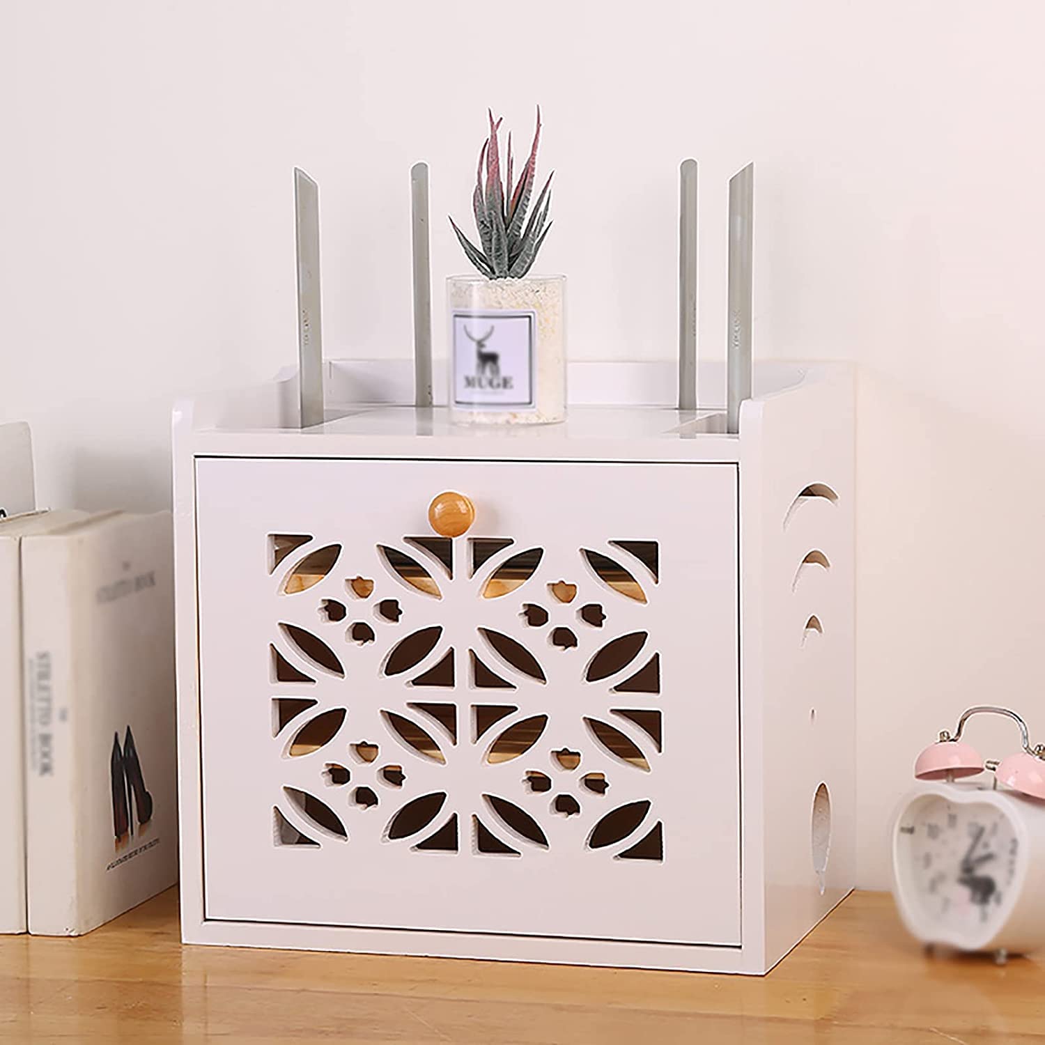 Router Storage Box Wifi Router Shelf Solid Wood Wireless Router ...