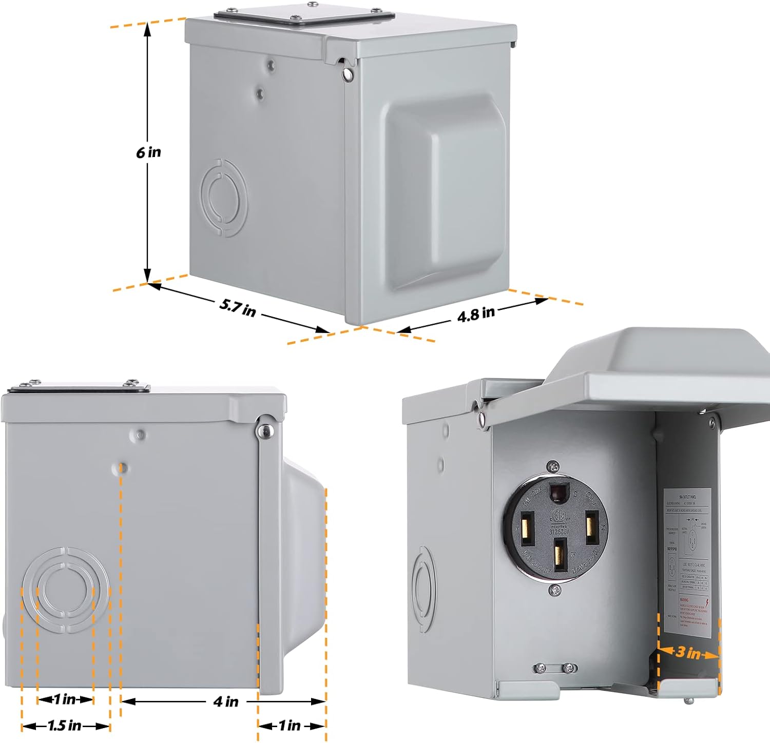 Caja de toma de corriente de 50 amperios y 125250 voltios, cerrada, con cerradura, resistente a ...