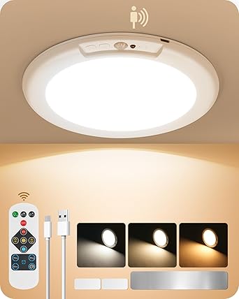 Rechargeable Motion Sensor Ceiling Light with Remote, Wireless Ceiling ...