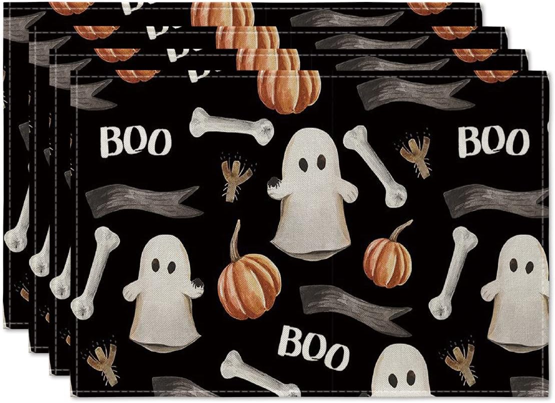 Amazon.com: Artoid Mode Black Pumpkins Ghost Bone Boo Placemats Set of ...