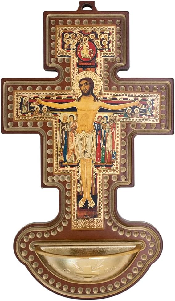 Amazon.com: San Damiano Wall Cross | Flat Cross or Holy Water Font ...