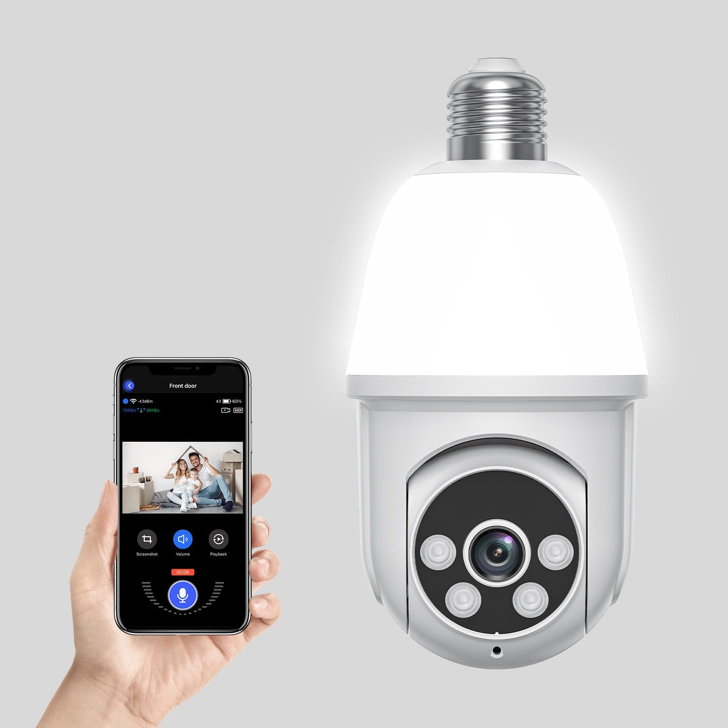 Amazon.com : GridTera 1080P Light Bulb Security Camera Wireless Indoor ...