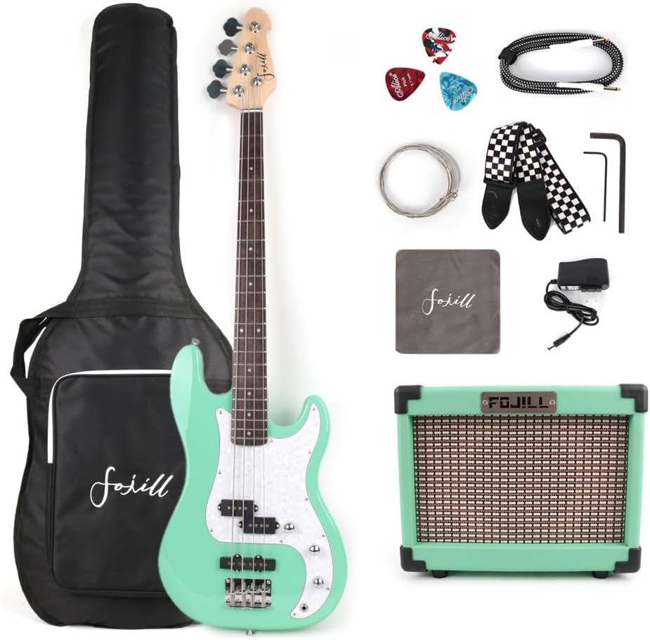 Amazon.com: Fojill Full Size Electric Bass Guitar with Rechargeable ...