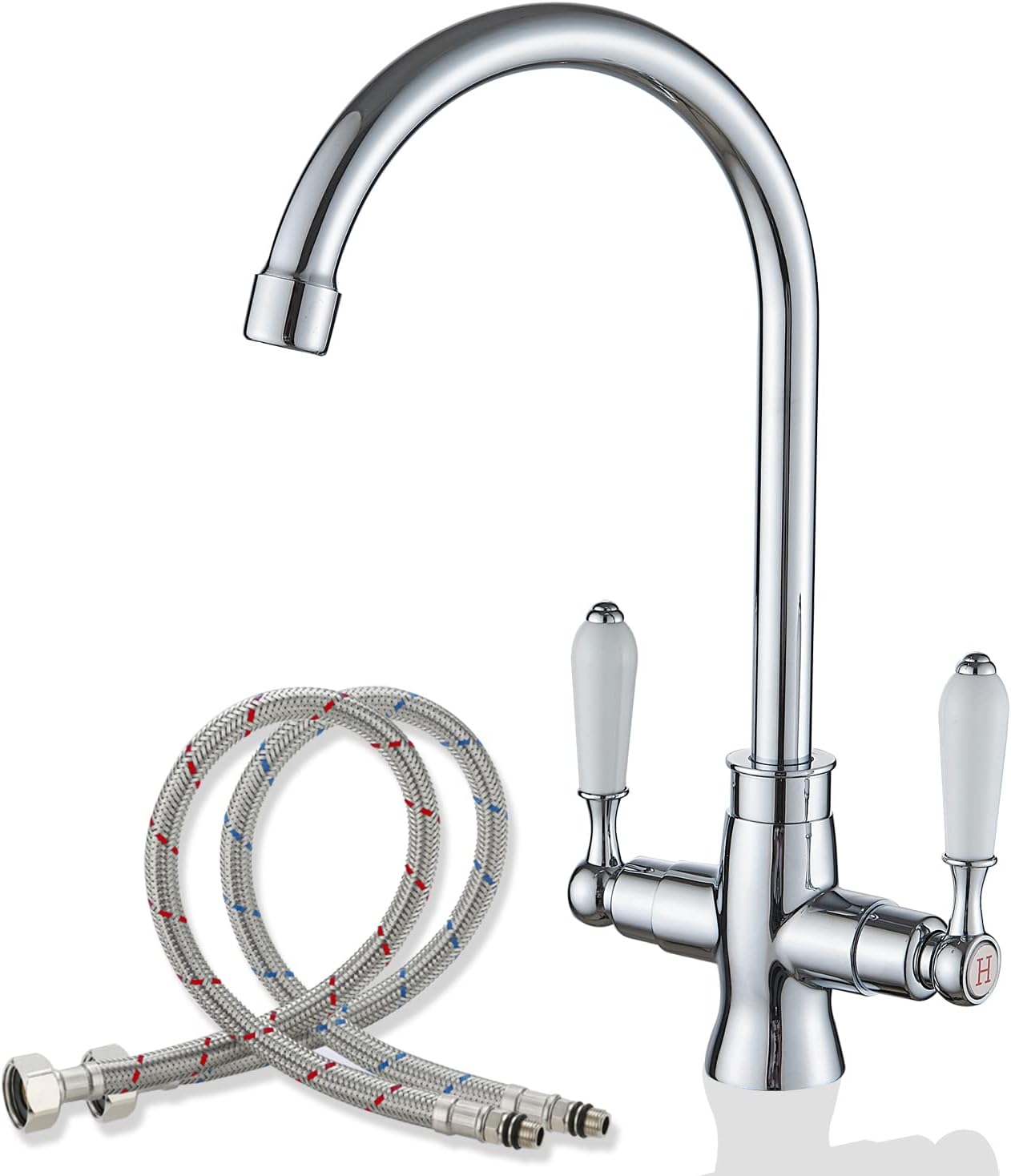 Reginox Elbe Chrome Traditional Twin Lever Kitchen Sink Mixer Tap ...