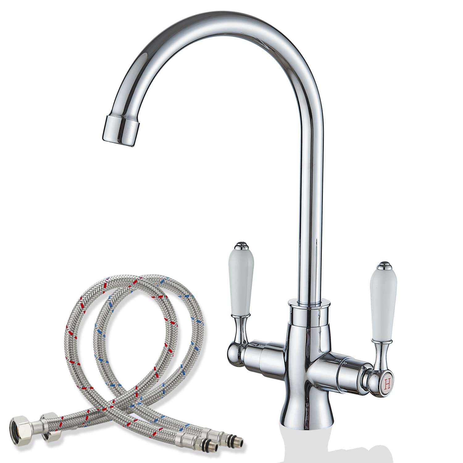 Kitchen Mixer Tap Chrome 1 Hole Brass Material Dual Lever Monobloc ...