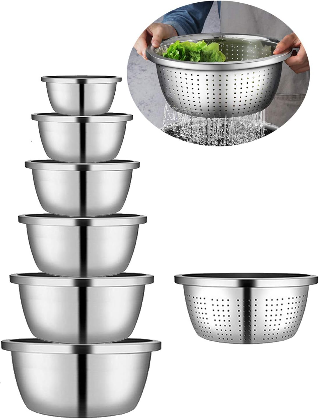 Amazon.com: Premium 304/18-8 Stainless Steel Mixing Bowls (Set of 6 +1 ...