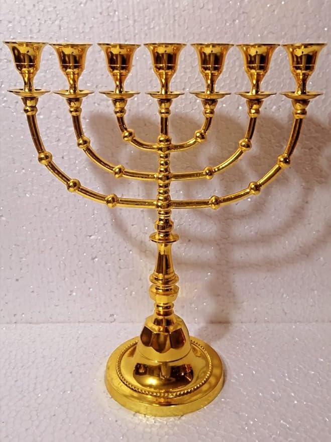 Buy RM Metals Pure Brass Menorah Candle Holder – 7-Branched Traditional ...