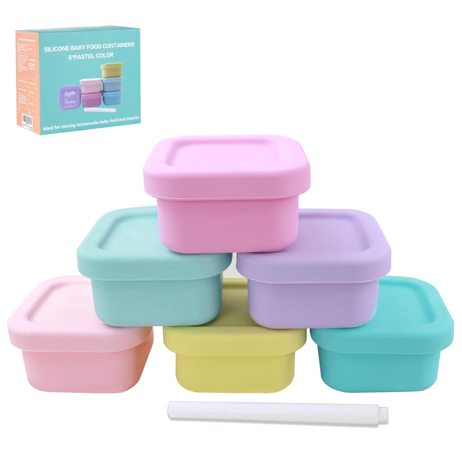 Amazon.com : Finorder Set of 6 100% Silicone Baby Food Storage ...