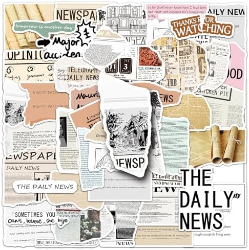 Amazon.com: 50 Pieces Newspaper Stickers Waterproof Vintage ...