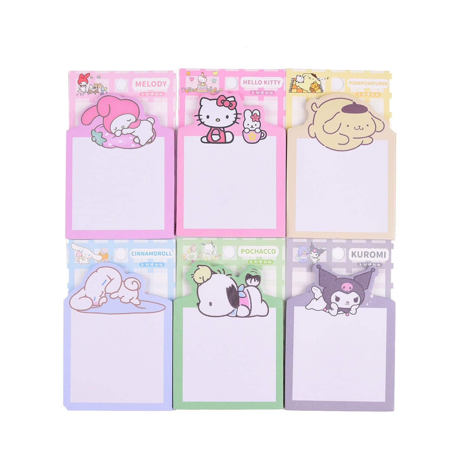 Buy 6 Pack Cute Sticky Notes Kawaii Sticky Notes Cute Stationary 3.75x2 ...