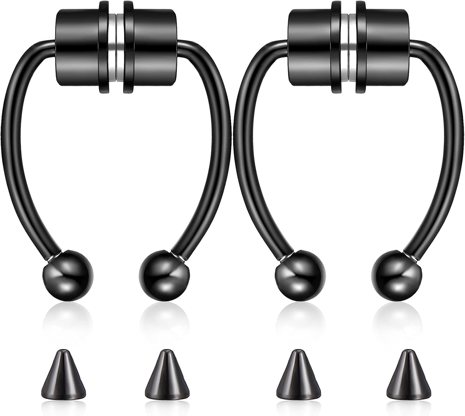 2 Pieces Magnetic Septum Nose Ring Fake Horseshoe Hoop Stainless Steel ...