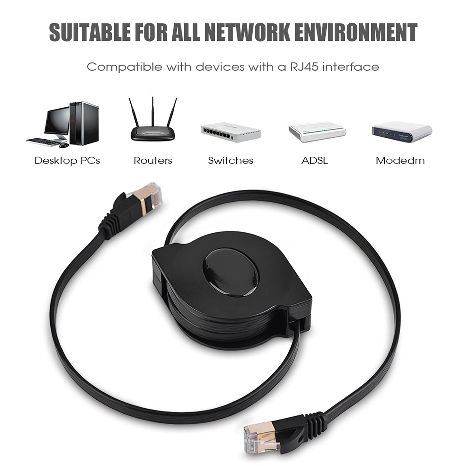 RJ45 Lan Cable, Black Retractable Lan Cable, Professional Cable for Lan ...