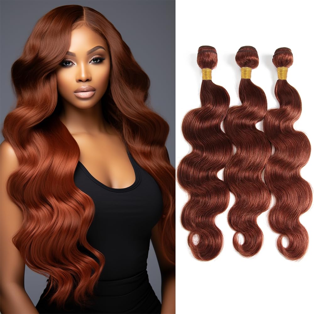 Amazon.com : Color 33 Bundles Human Hair Reddish Brown Body Wave ...