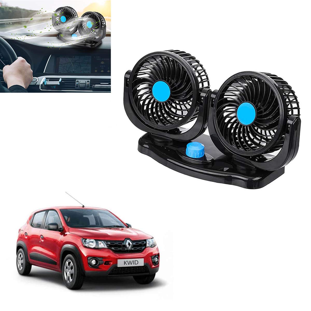 Adroitz Auto Cooling Oscillating Car Dashboard Fan with Dual Head 2 ...