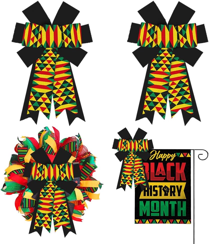 Amazon.com: ABTOLS 2pcs Kwanzaa Wreath Bow, Juneteenth Bow Black ...