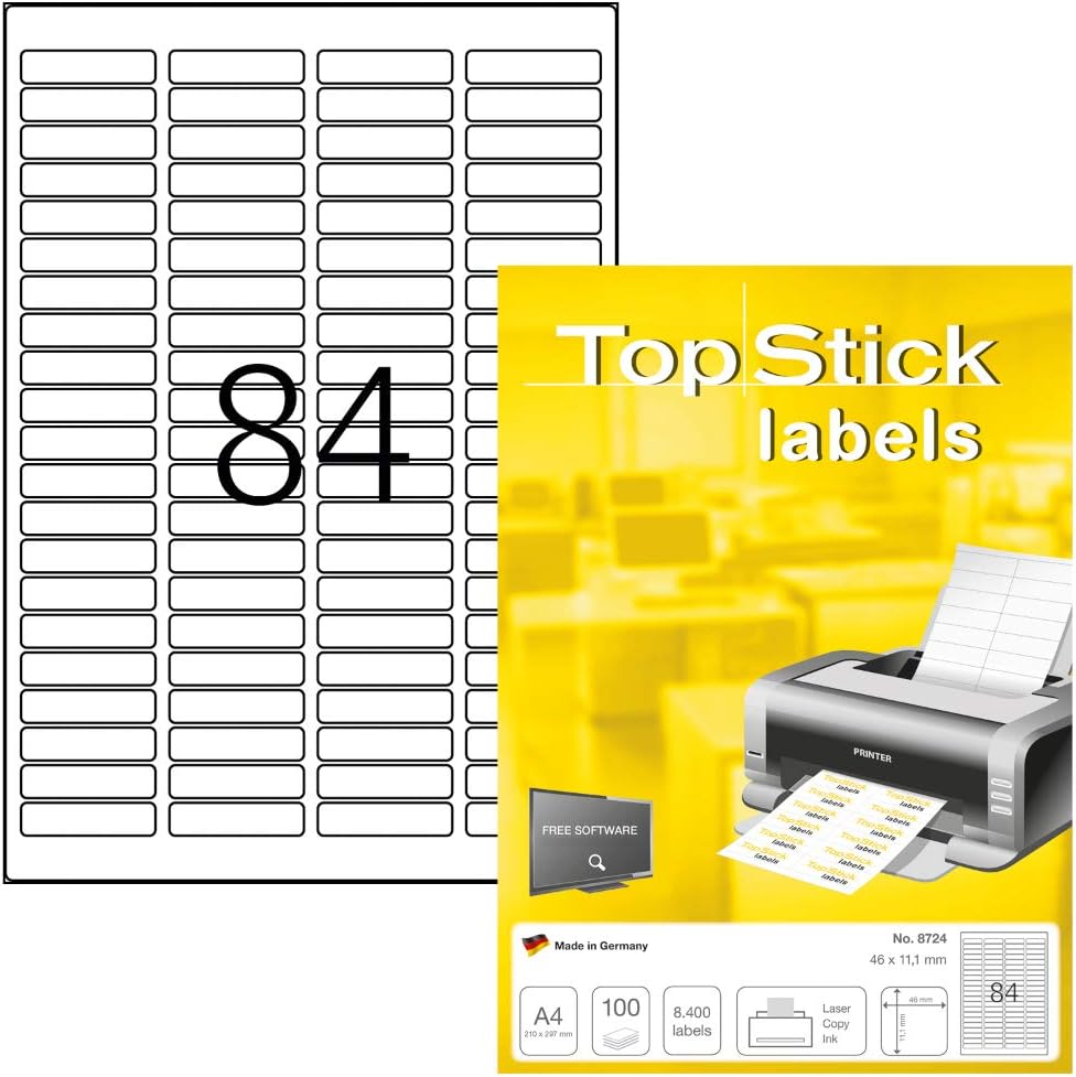 TopStick Self Adhesive Multipurpose Labels, 84 Labels per A4 Sheet, 100 ...