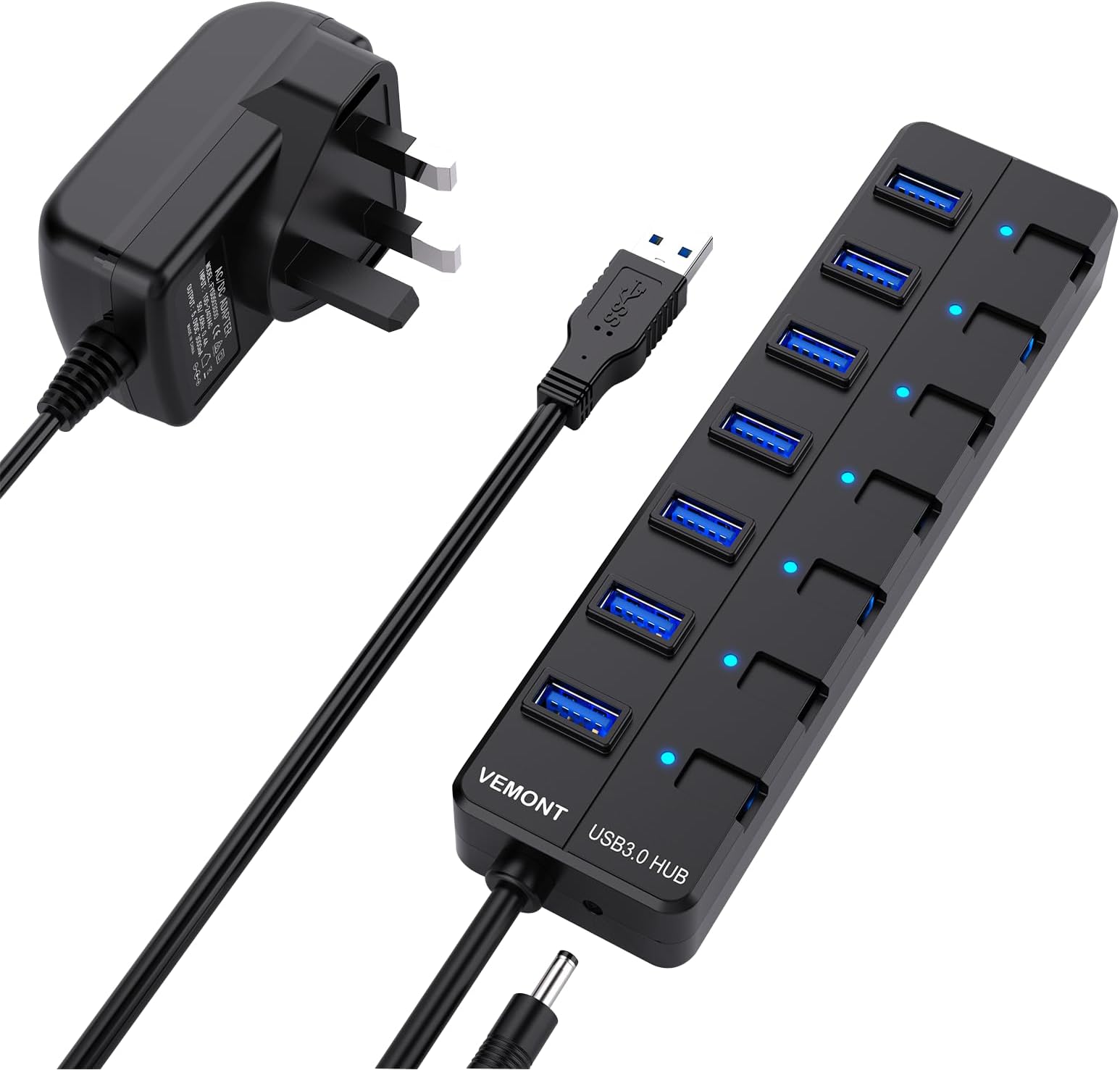 Powered USB Hub,VEMONT 7 ports SuperSpeed USB 3.0 Hub with Power Supply ...