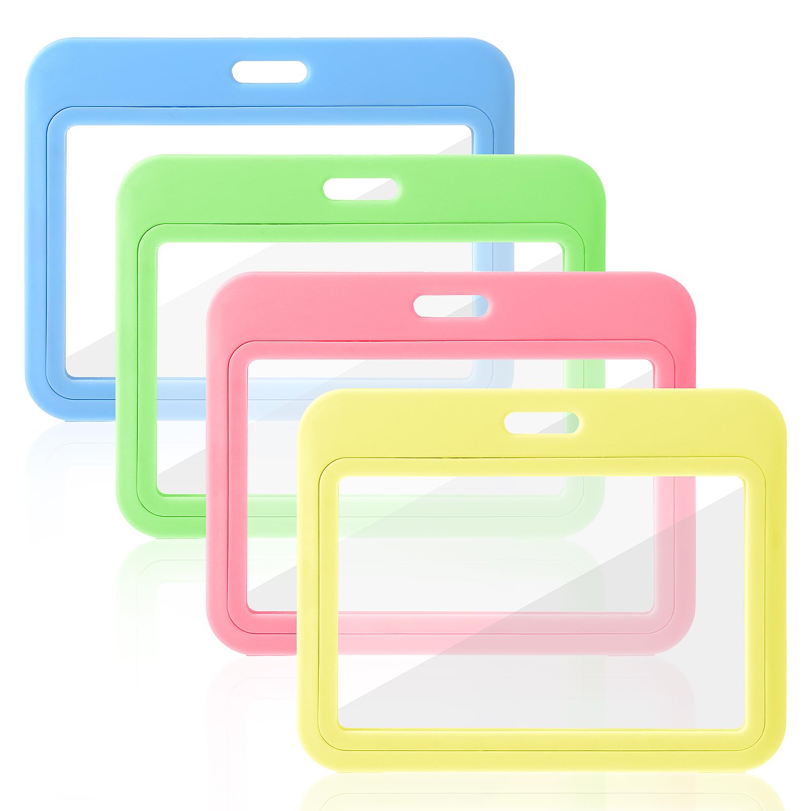 Amazon.com : 4Pack Horizontal ID Badge Holder Double-Sided Transparent ...