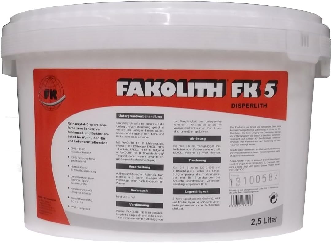 Fakolith fK 5 anti-schimmelfarbe intérieur 2,5 litre : Amazon.fr: Bricolage