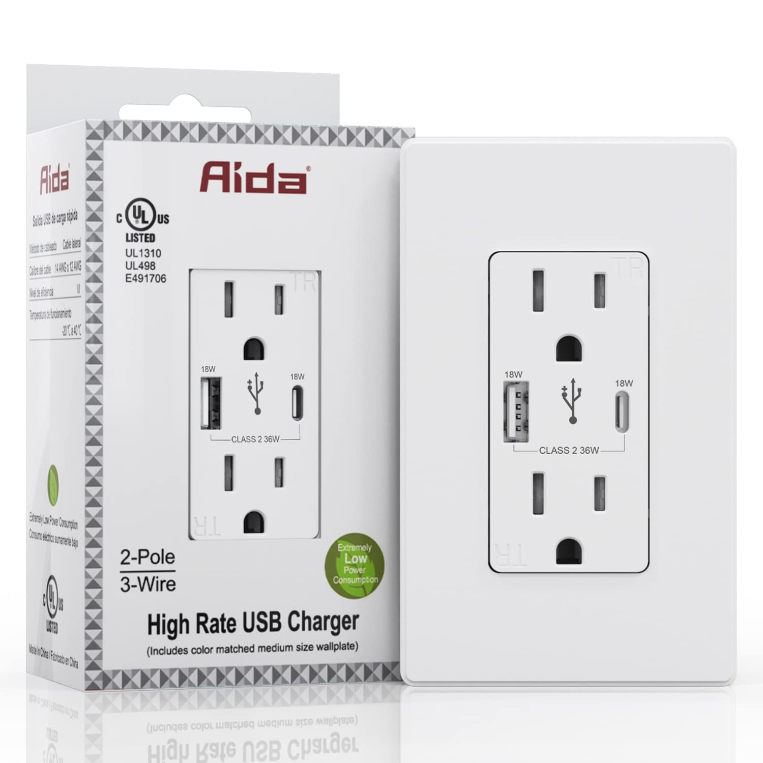 Snapklik.com : AIDA Type C USB Outlet Receptacle, 25W 5.0 Amp Fast ...