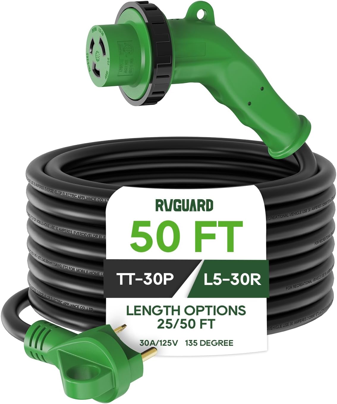 Amazon.com: RVGUARD 30 Amp 50 Foot RV Power Cord with 135 Degree, Heavy ...