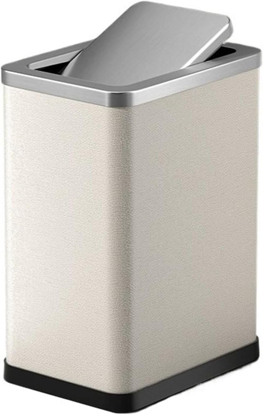 Rubbish Bin, Luxury Stainless Steel Bin with PU Leather Outer Layer ...