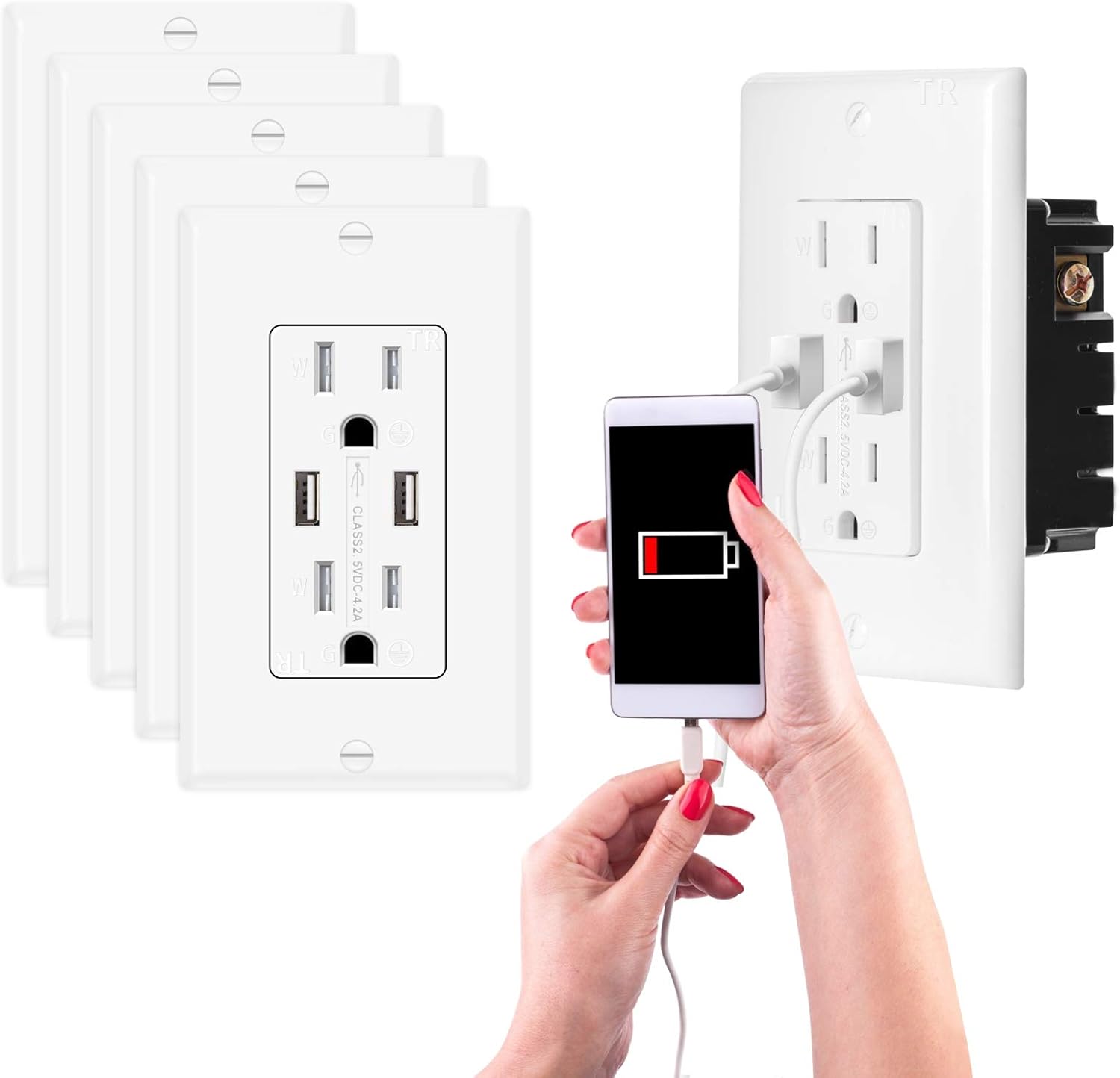 GUKIBO USB Wall Outlet, 15A 4.2A 6 Pack USB Outlets Receptacles, Tamper ...