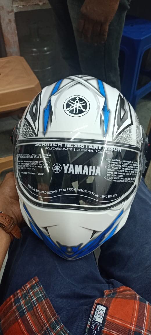 Yamaha YR5 Full Face Helmet (White & Blue, Size L) Y6AYR5WB0L16 ...