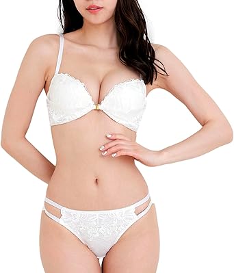 Amazon | 大きいサイズ フロントホックブラジャー ショーツセット 無地 白 黒 レディース 下着 グラマーサイズ (nf2113-1) | ブラジャー 通販